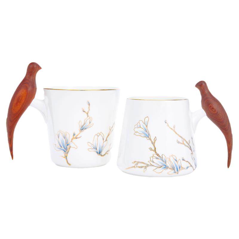Magalonte Bone China Tea Set - High-End Enamel Happy Bird Couple ...