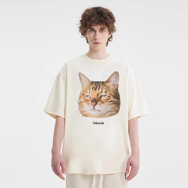 WASSUP Silent Cat American fashion brand short-sleeved T-shirt men's ...