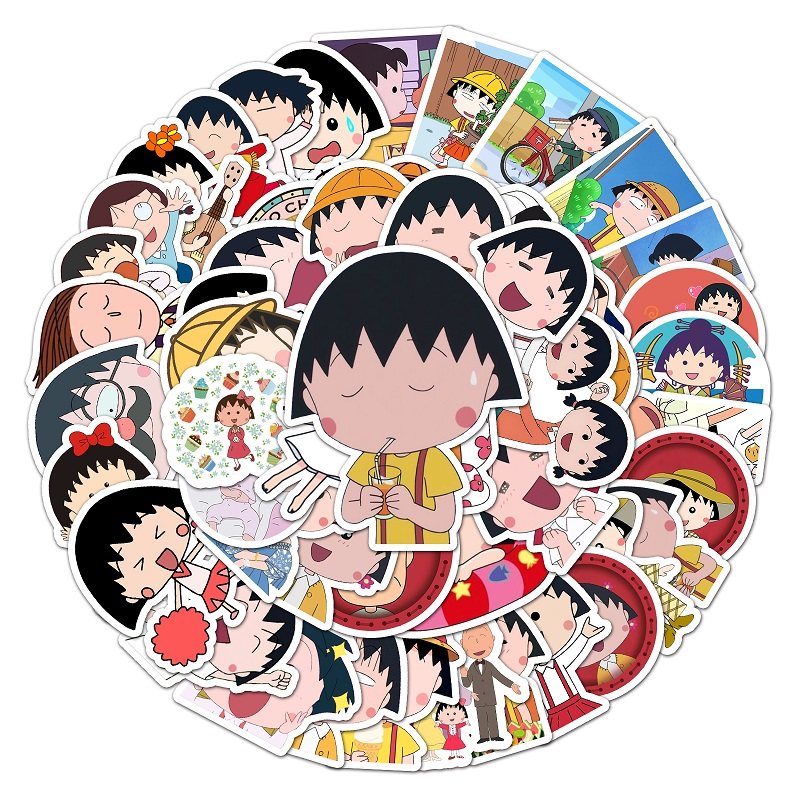 Stiker Cherry Maruko - 50 Pek - Pelekat Kartun untuk Laptop, Beg Bagasi & Lagi