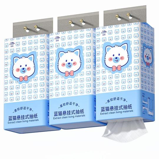 Blue Cat Hanging Facial Tissues - 10-Pack - Soft & Absorbent