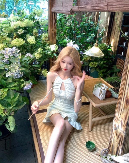 COOLLINE Lin Zixi Weixi Mountain Tea Yushu Chain Hanging Neck Dress Xia ...