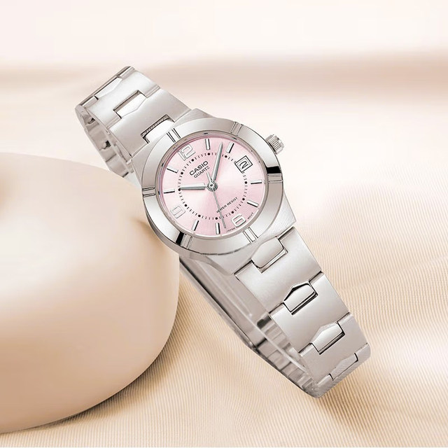 Casio watch female cherry blossom pale pink simple small fashion steel ...