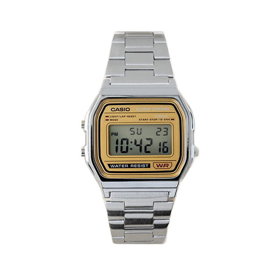 Casio A158WEA-9 Retro Block Power Gold Stopwatch Electronic Watch ...