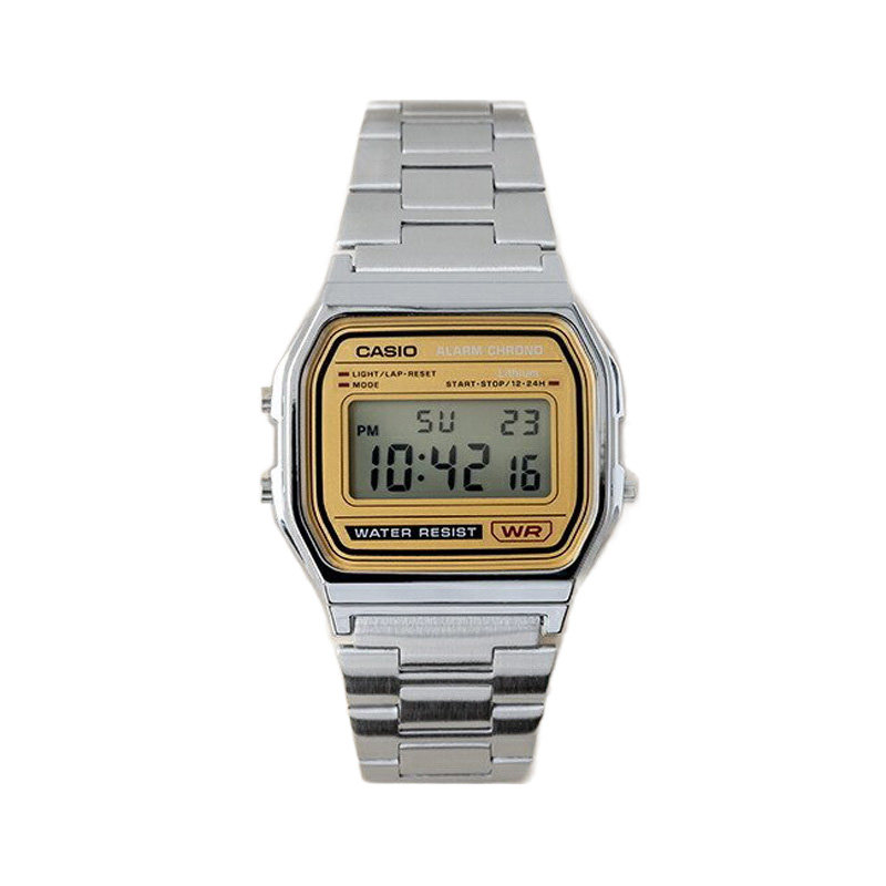 Casio A158WEA-9 Retro Block Power Gold Stopwatch Electronic Watch - Waterproof