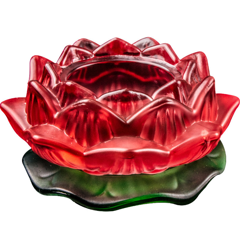 Glass Ghee Lamp Holder with Lotus Candle Design - 12-Hour & 24-Hour Options