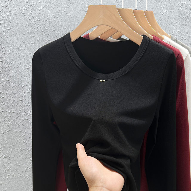 2024 Angra red round neck long -sleeved T -shirt female inner bottom ...