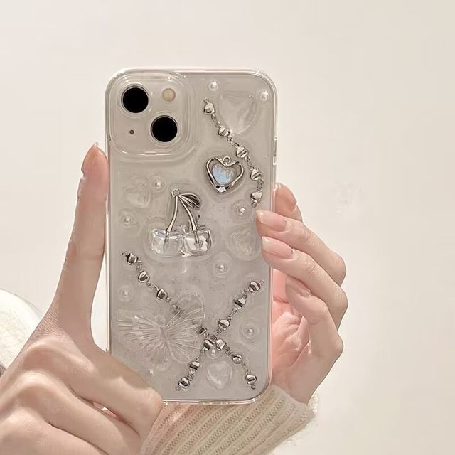 Y2K Sweet Cool Chain S three -dimensional Cherry Application Apple 14 15 16PROMAX mobile phone ...