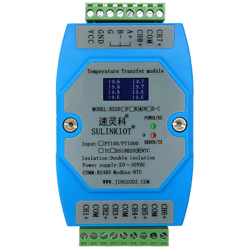 8-Channel NTC Temperature Transmitter: RS485 Thermistor Sensor Module ...