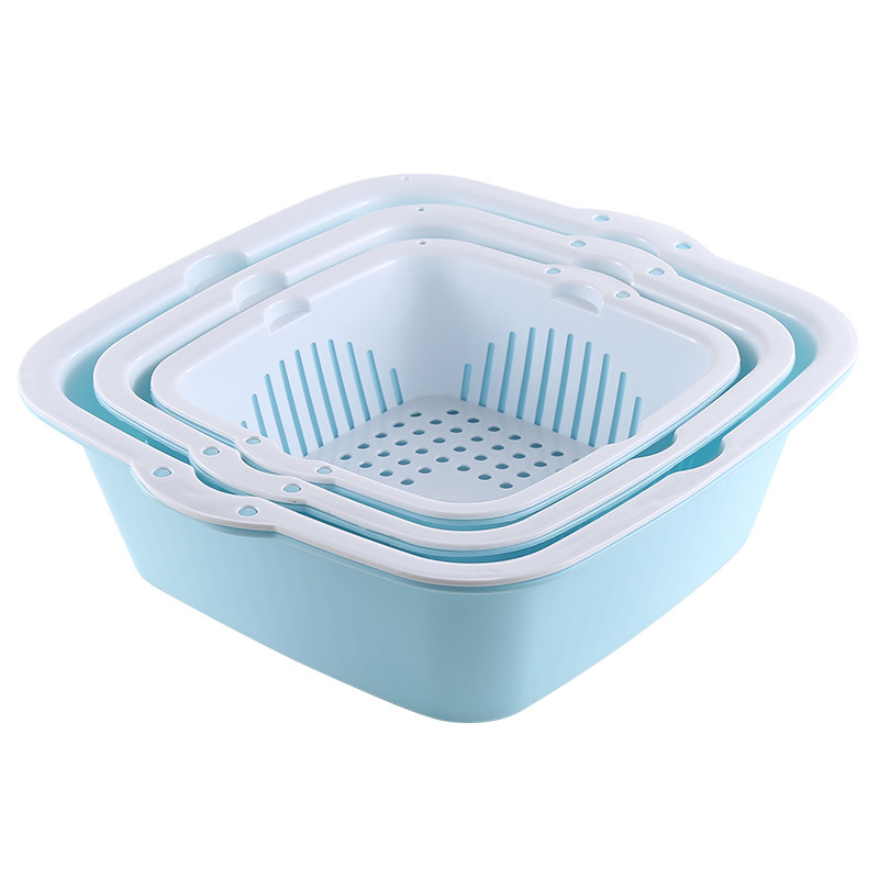 Double-Layer Plastic Drain Basket Washing Basin Kitchen Home Fruit ...