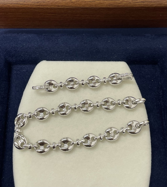 S925 Silver Entry Edition Solid Pig Nose 7mm Coffee Bean Extended Chain Bracelet DIY Banzhu and ...