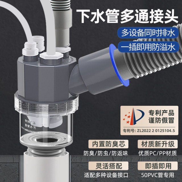 Kitchen sewer pipe three-way sink dishwasher water purifier drainage ...