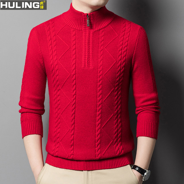 100%woolen sweater in autumn and winter thick warmth, men's half -high ...