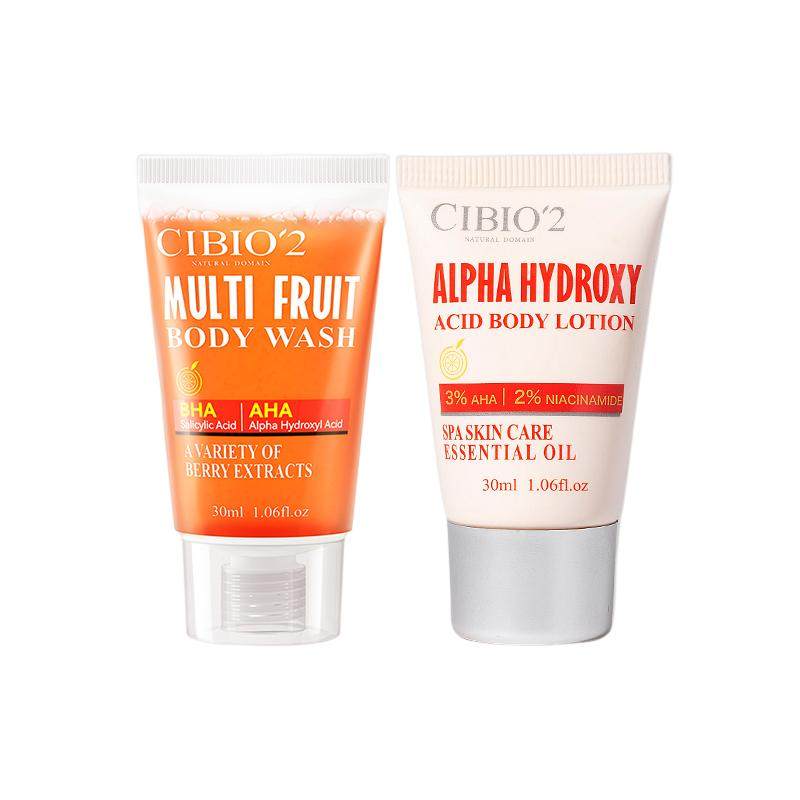 Cibio2 เจลอาบน้ำ fruit acid และ body milk travel set - ชุดมอยซ์เจอร์ไรเซอร์ 30 มล