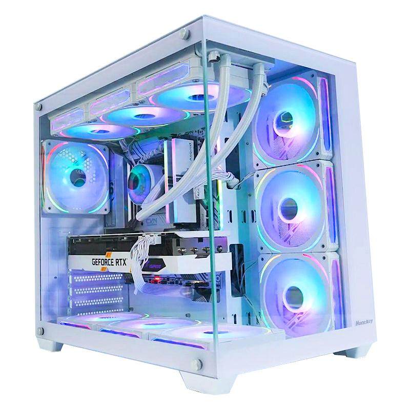 Huntkey S980 ATX Water Cooled PC Case - White Panoramic View