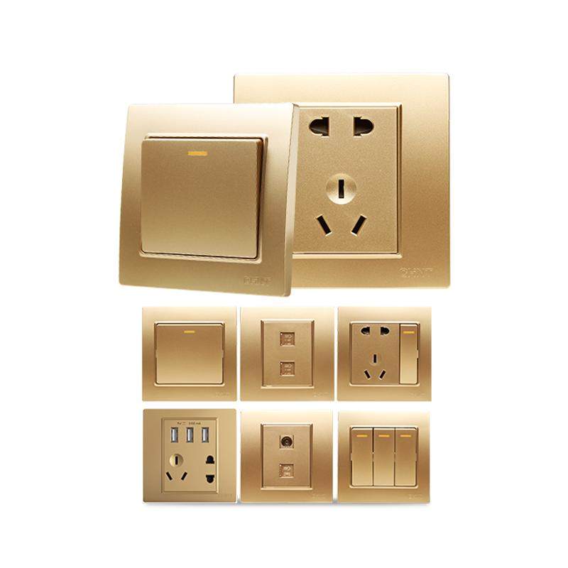 Chint 86 Type Wall Socket Panel - 5 Hole Gold Series