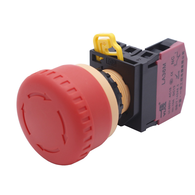 Yijia LA36M-01ZS 22mm Red Emergency Stop Button - Rotary Reset Switch