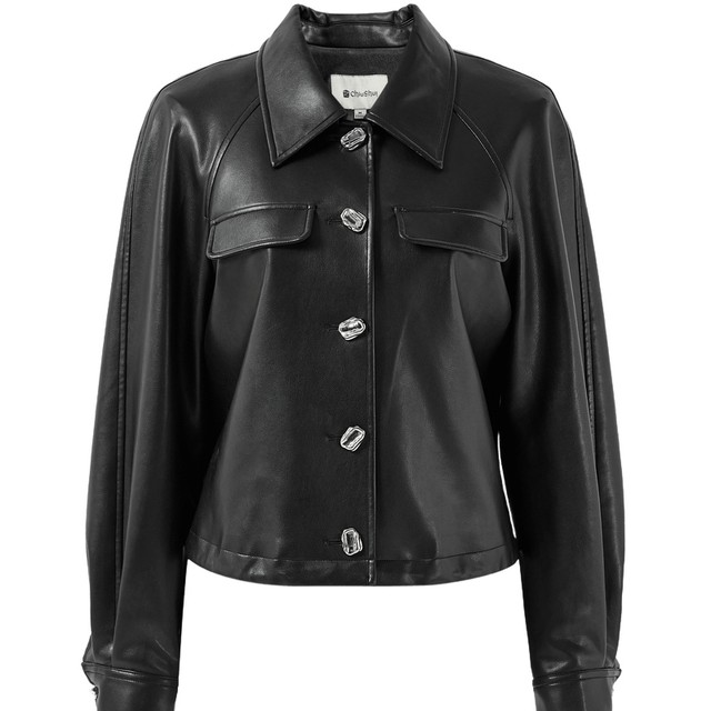 Qiu Shui Ren French leather jacket outer jacket female 2024 autumn new A -line loose wild niche ...