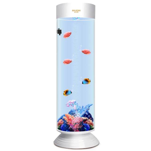 Luxurious fish tank living room small cylindrical fish tank vertical ...