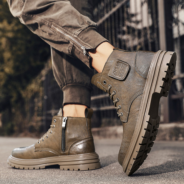 Martin boots men's high gang 2024 new autumn and winter leather thick ...