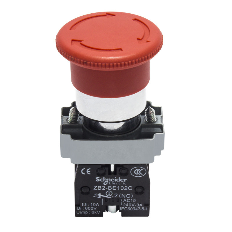 Schneider Xb2bs542c 22mm 금속 비상 정지 버튼 - 회전식 리셋, 정상적으로 닫힘