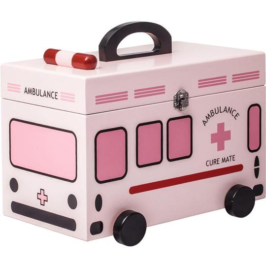 Kotak Ubat Kayu Hongyitang - Pengatur Pertolongan Cemas dengan 4 Grid