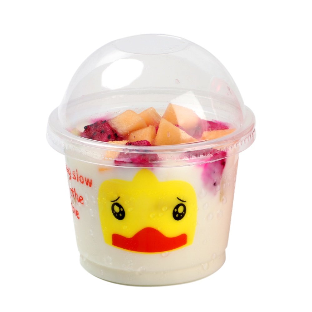 뚜껑이 달린 이중 피부 우유 일회용 컵 푸딩 컵 젤리 요구르트 아이스크림 상자 고온 방지 플라스틱 포장 상자