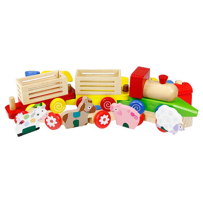 Larkpad Geometric Building Blocks - Wooden Train Puzzle for Toddlers & Kids