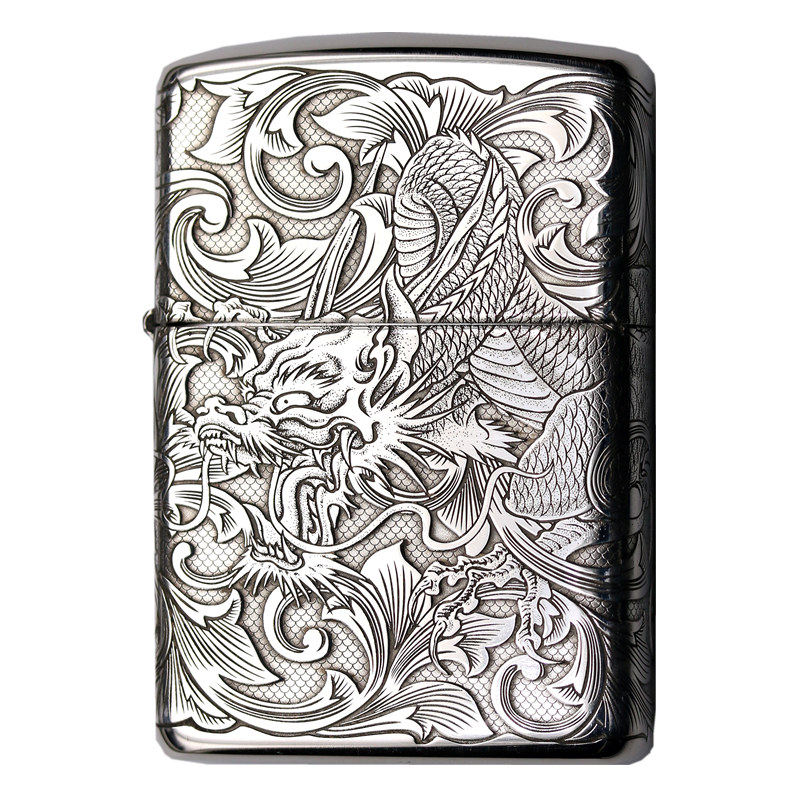 Zippo Sterling Silver Windproof Lighter - Engraved Dragon Pattern