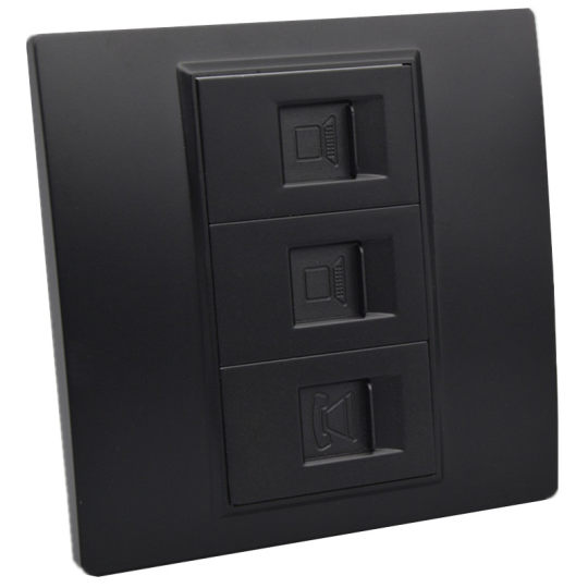 Black Double-Port Network Socket - Concealed 86-Type Panel for ...