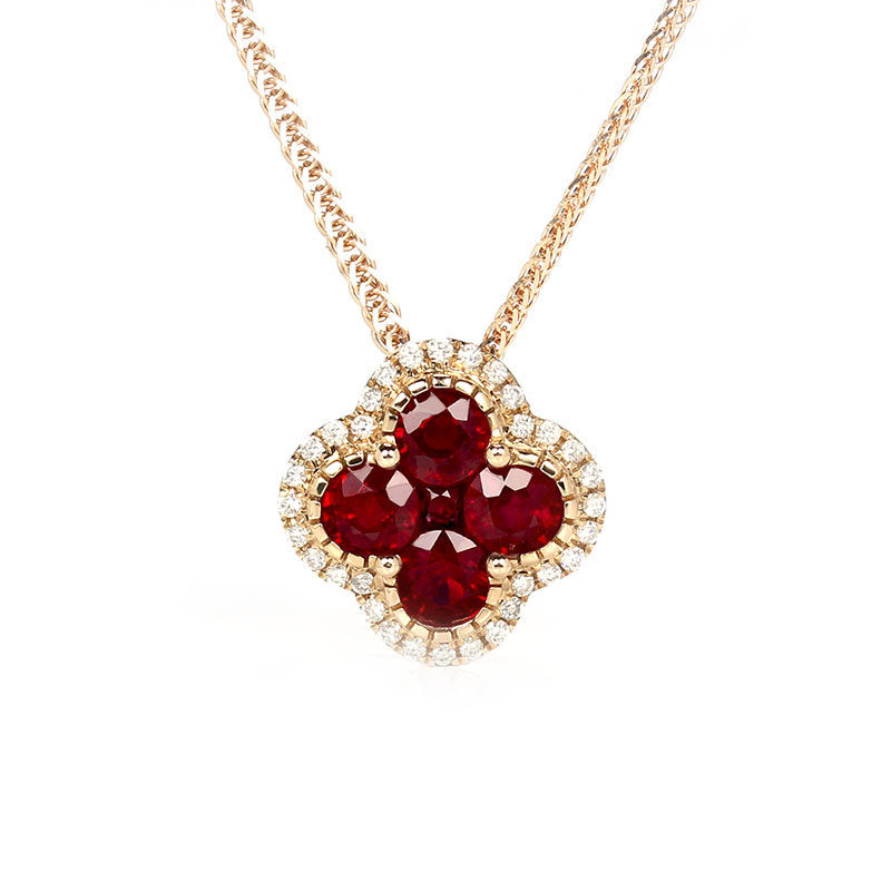 Philippe 18K Rose Gold Ruby Four-Leaf Clover Pendant