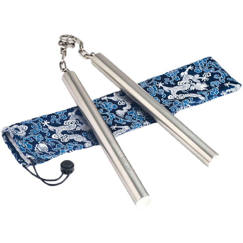Silver flame nunchucks: Frosted reinforced weighted stainless steel ...