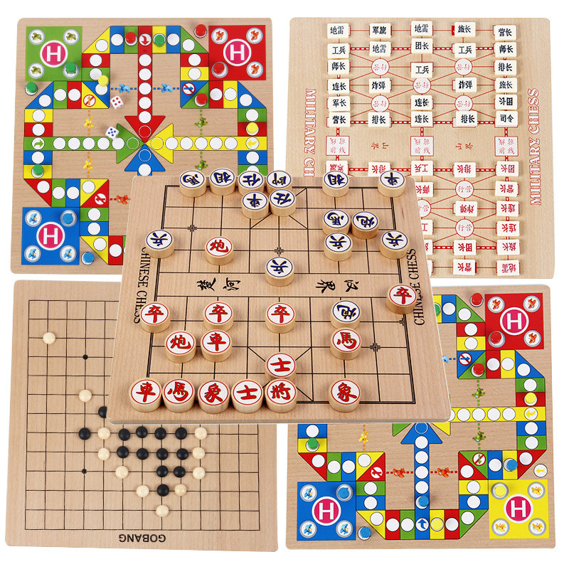 Wooden Multi-Game Chess Set - Flying Chess, Go, Checkers & More