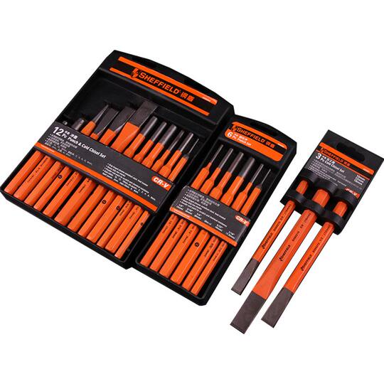 Sheffield S080001 Alloy Steel Chisel Set - Flat, Cylindrical & Marking ...