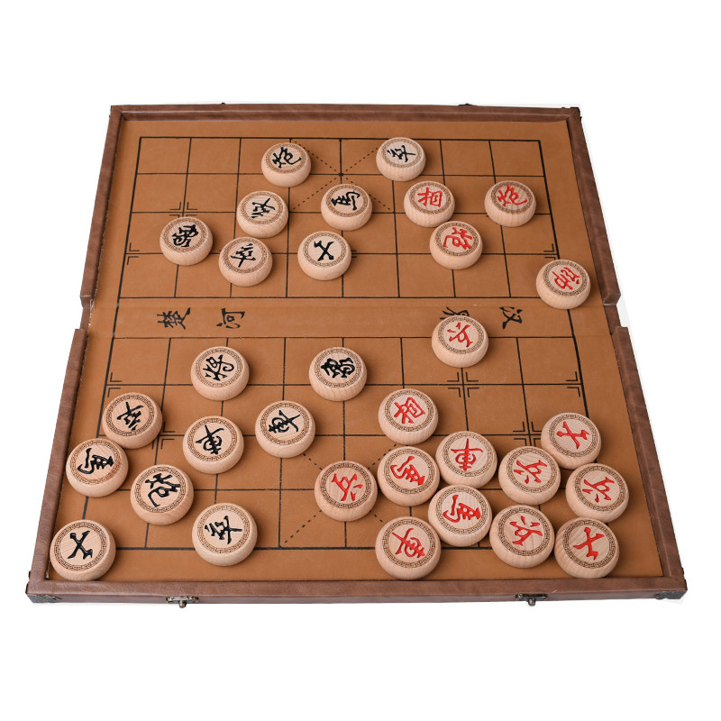 Thick Beech Chinese Chess Set | Folding Wood Board | High-End Adults Set
