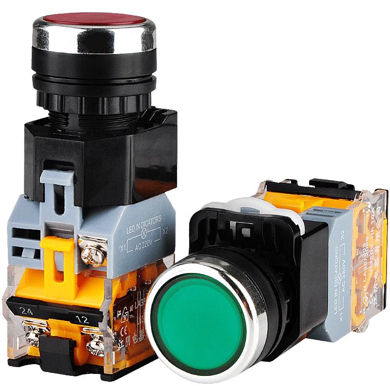 Car Spa LA38-203/209B Self-Locking Push Button Switch - 10A 22mm Green