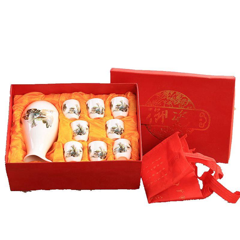 Japanese Style Ceramic Wine Glass Set - 9-Piece Antique Decanter Set