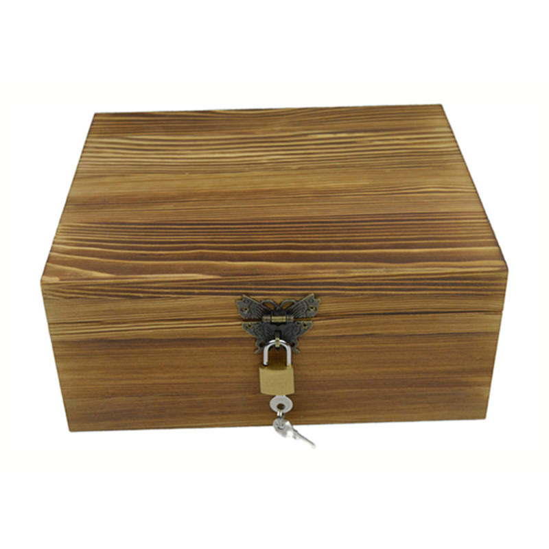 Solid Wood Storage Box with Lock - Customizable Rectangular Wooden Gift Box