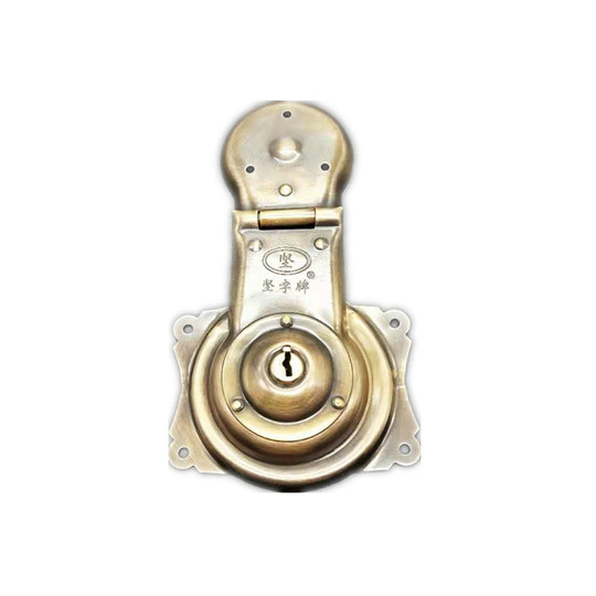 Antique Copper Box Lock - Traditional Chinese Camphor Wood Lock Buckle