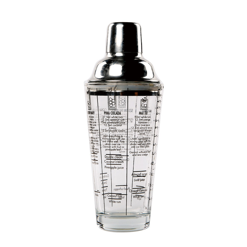 Glass Shaker with Recipe Scale - Three-Stage Cocktail Hand Shaker