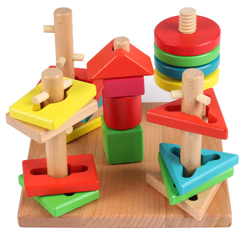 Toomo Geometric Column Stacking Toy - Montessori Early Learning Blocks