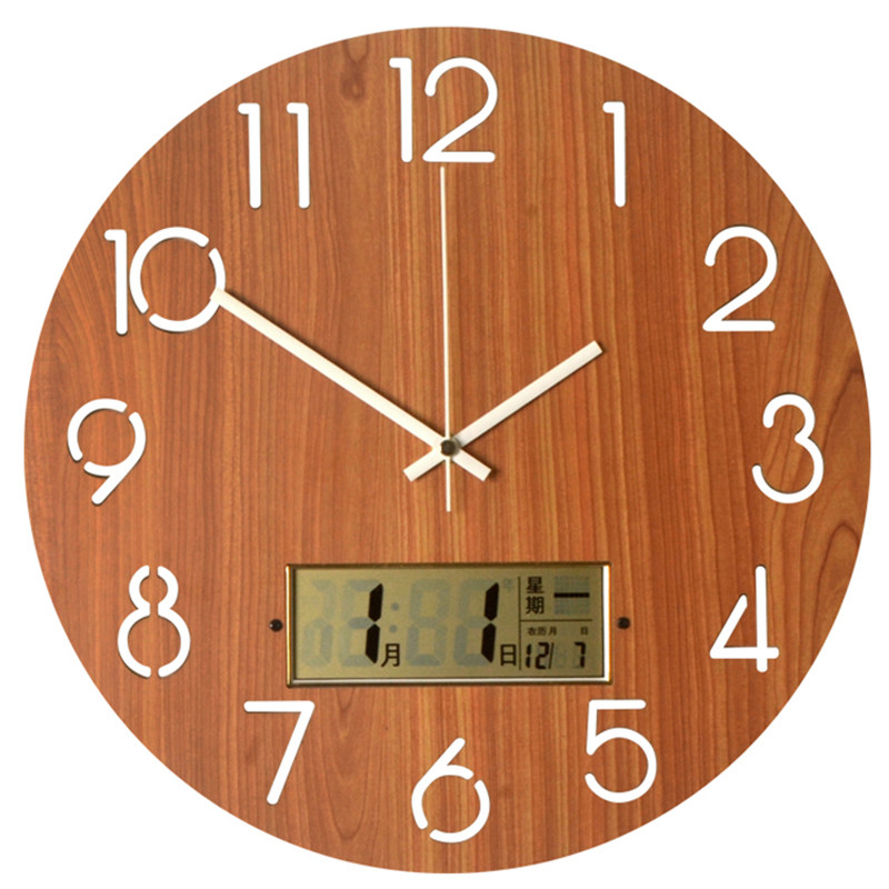 Grinding Time Wood Wall Clock - Modern Perpetual Calendar & Thermometer