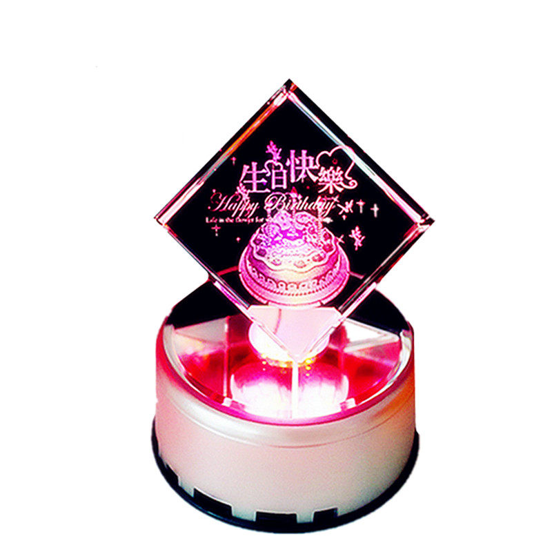 Crystal Music Box with Colorful Lights - Rotating Bluetooth Photo ...