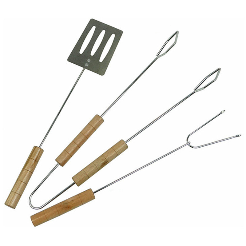 BBQ Grill Tool Set - 3-Piece Metal Spatula, Fork & Clip