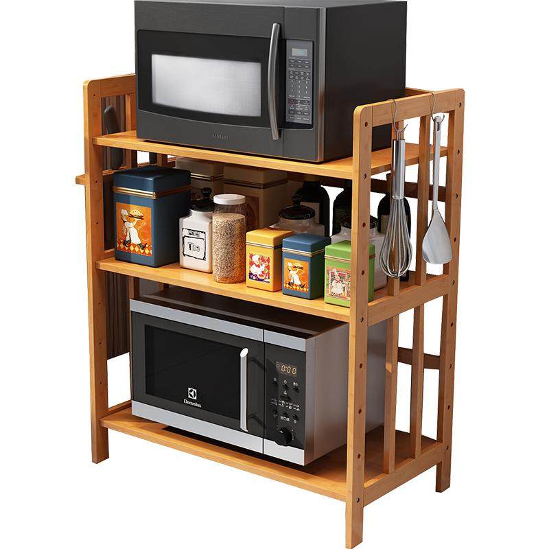 Bamboo Kitchen Rack - Multi-Layer Solid Wood Microwave Oven Storage ...
