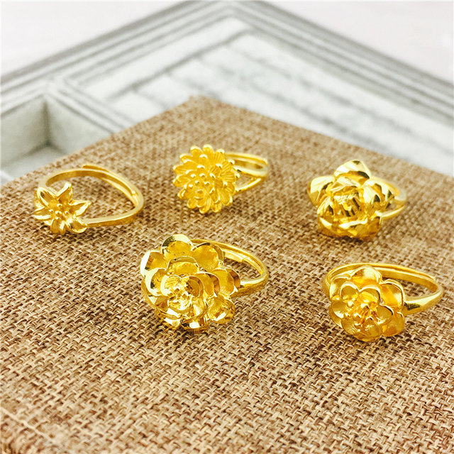 Imitation Vietnamese sand gold female flower ring, adjustable size ...
