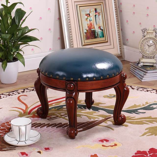 American small round stool coffee table solid wood dwarf stool European ...