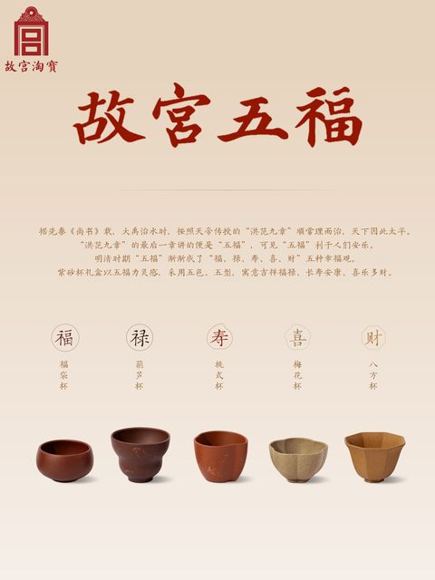 Forbidden City Taobao Wufu Zisha Cup Tea Set Gift Box Museum Cultural ...