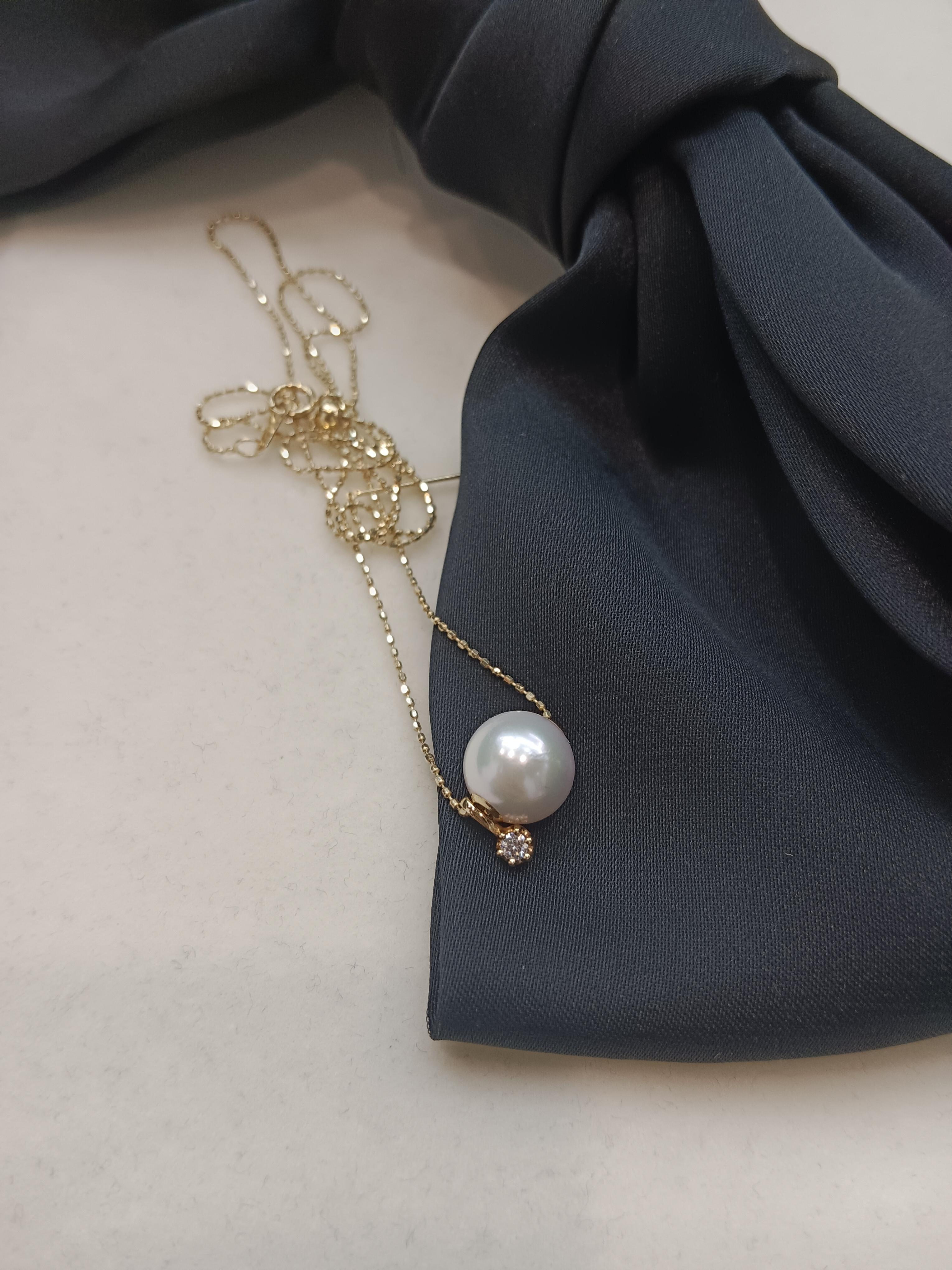 雅梵蒂天然海水akoya珍珠项链天女锁骨链18k金钻石路路通吊坠单颗-Taobao