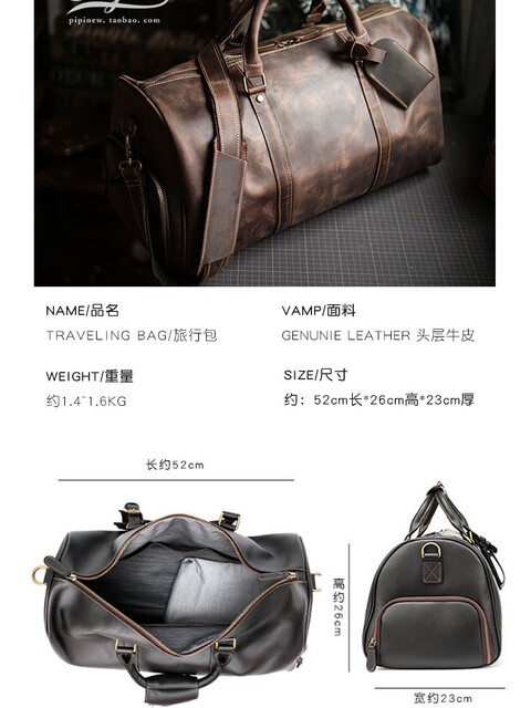 European and American cowhide men's portable outdoor camping travel bag ...