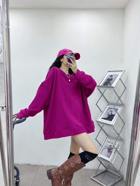 Macaron -colored large size lazy wind and velvet sweater female ...